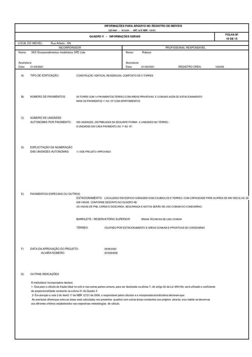 Quadro NBR 12721 | CKL Plan
